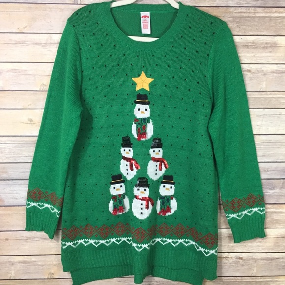Holiday Time | Sweaters | Green Metallic Snowman Christmas Ugly Sweater ...